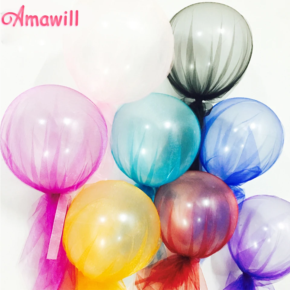 Amawill 10pcs Colorful Tulle Clear Ballon Organza Latex Balloons For ...