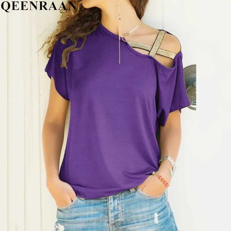 Buy Elegant Women One Shoulder T Shirt Skew Neck T