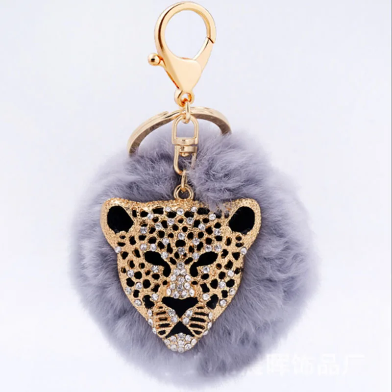 Fluffy Ball Leopard Keychain Real Rabbit Fur Ball Keychain Excelent ...