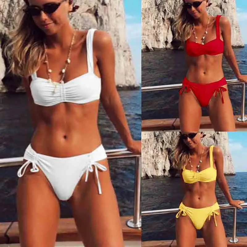 2019 Venus Vacation Cute Women Bikini Set Solid Color Bathing Suit New
