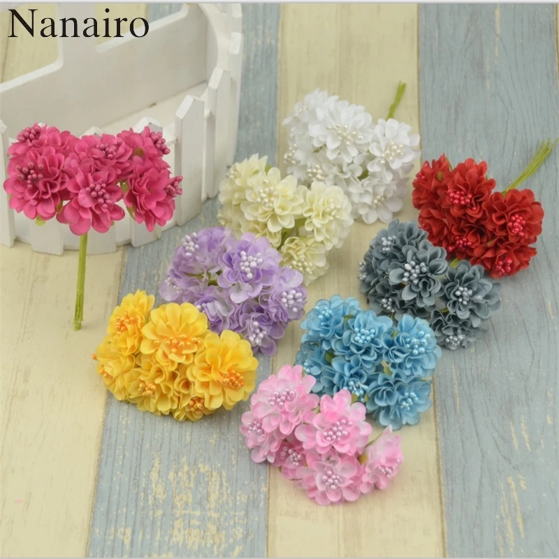 48pcs 3.5cm Mini Silk Artificial Stamen Rose Flowers Bouquet DIY Fake ...