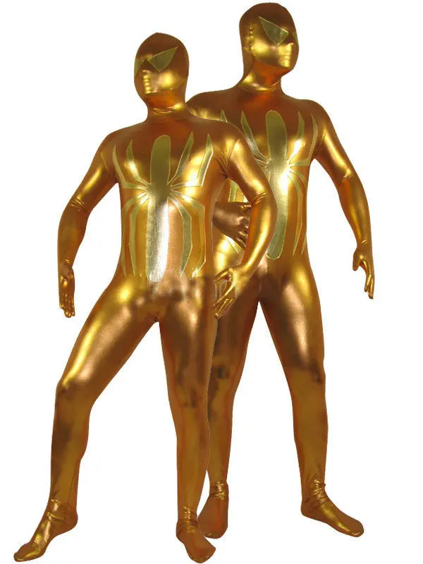 Golden Spiderman Costume Shiny Metallic Zentai Full Body Halloween ...
