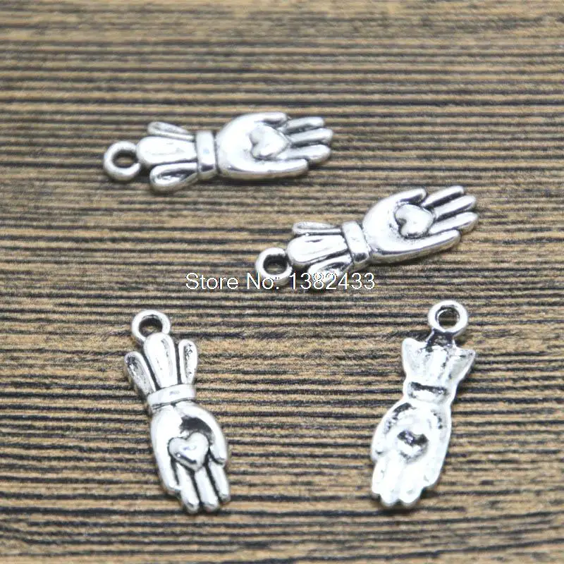 40pcs heart on hand Charms Antiqued Silver Tone heart hand charm ...
