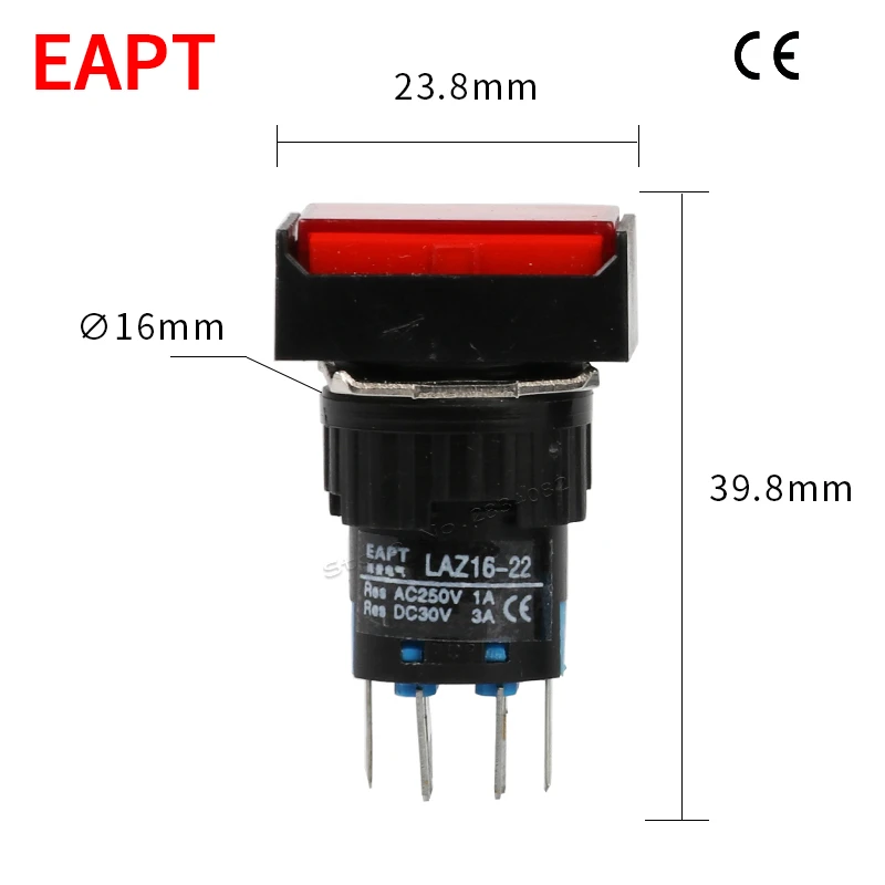 16mm Led Momentary Illuminated Rectangular Push Button Switch 2no2nc Self Reset 8 Pin Spring ...