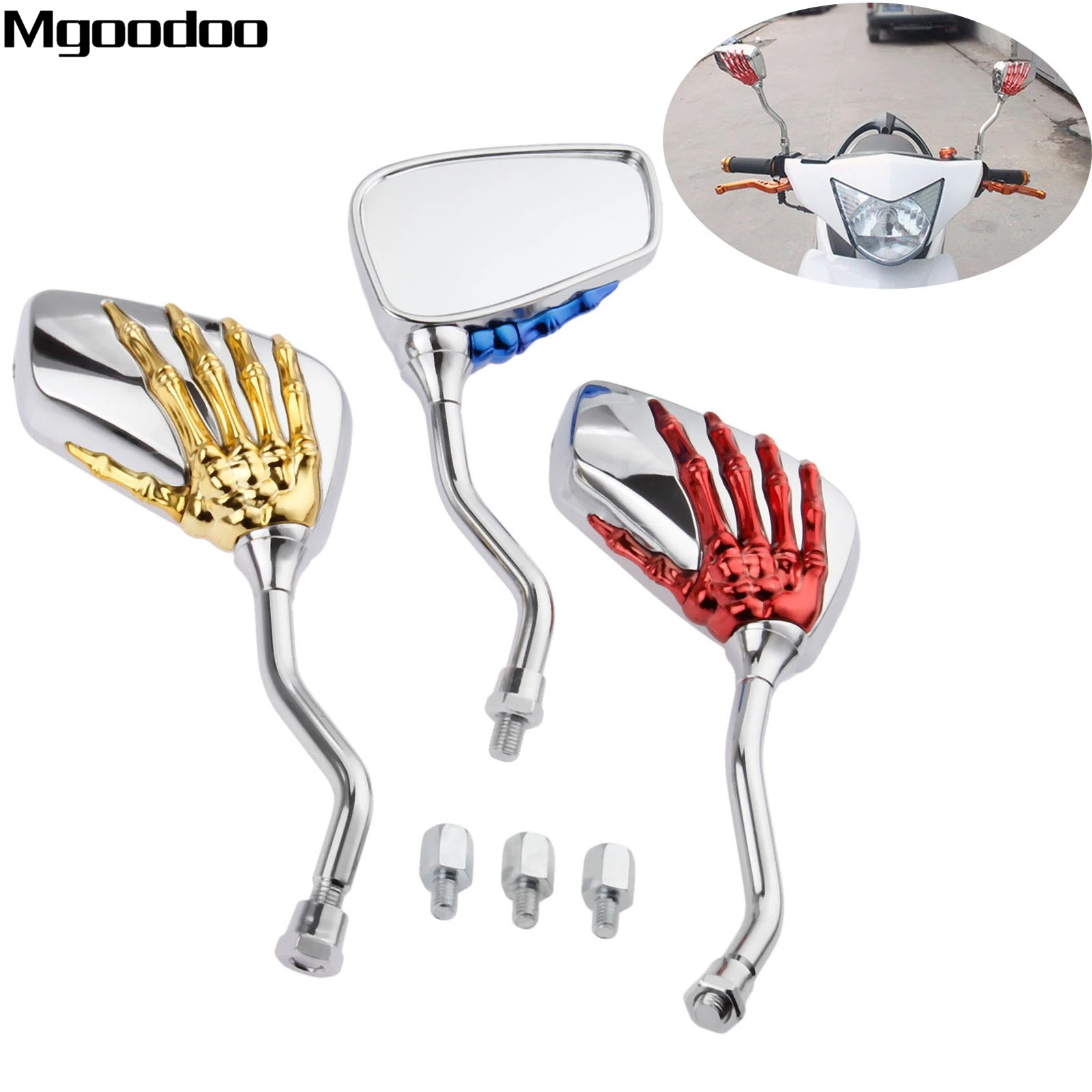 Universal Motorcycle Side Rear View Mirror Chrome Metal Skull Skeleton