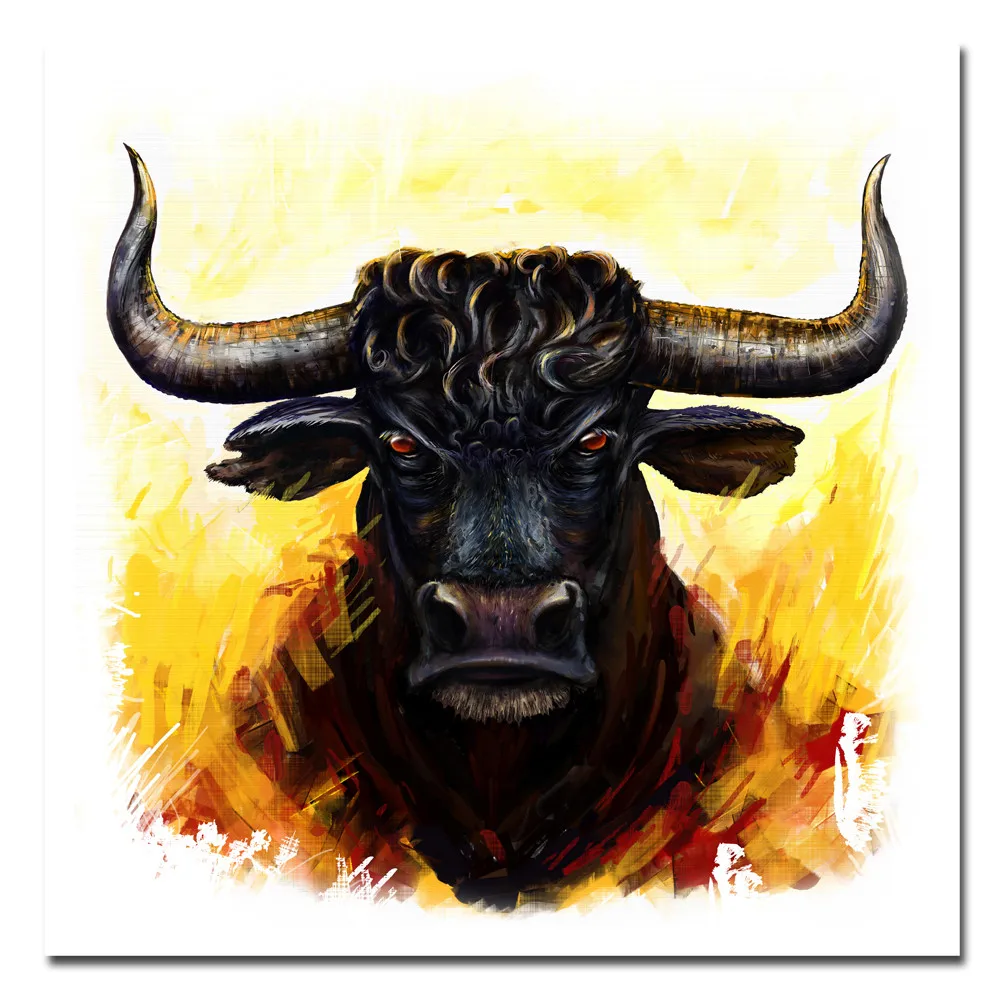 Printed Paintings Animal Theme Angry Ox Oil Painting Paint on Canvas ...
