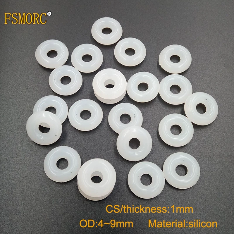100pcs 1mm Thickness white Transparent silicon o rings OD 4 4.5 5 5.5 6 ...