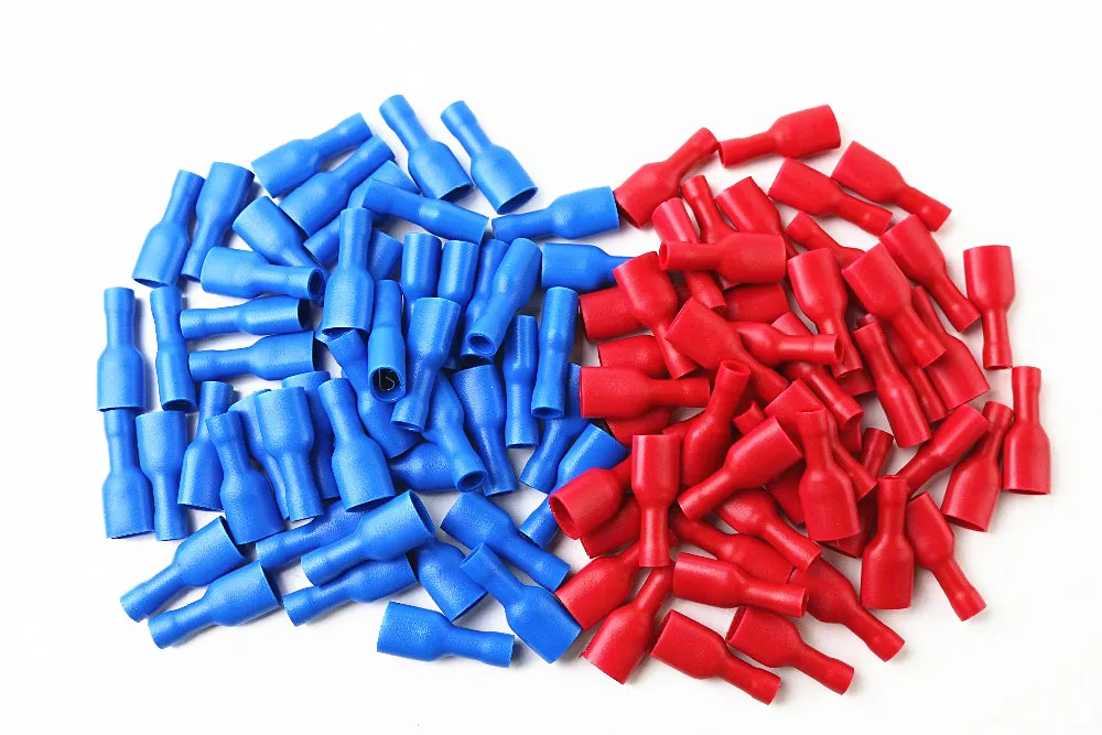 faston FDFD2-250 25 blue + 25 Red 6.3mm Insulated Spade Crimp Wire ...