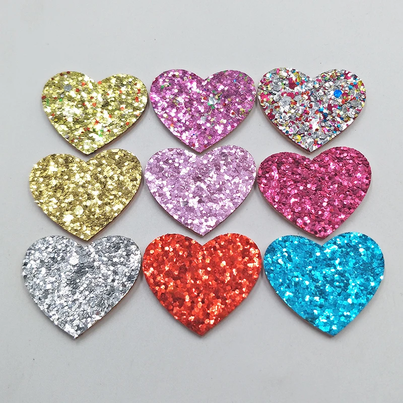 60pcs/lot 3.5x3cm Mix Colors Padded Shiny/Glitter Heart Shape Appliques ...
