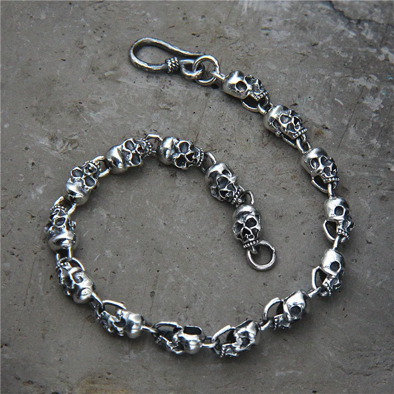 Fashion Punk Skull 925 Sterling Silver Charm bracelet 925 Silver Skull ...