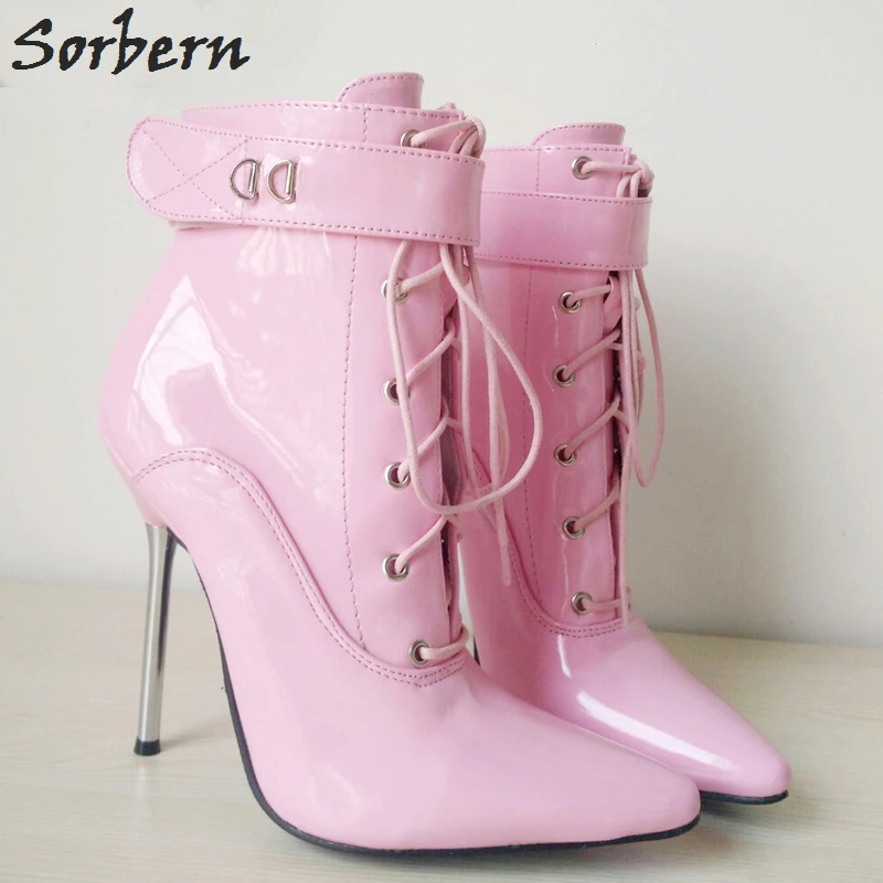 Sorbern Pink Women Pointed Toe Ankle Boot For Women Lady Cross-tied ...