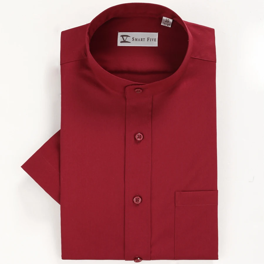 2017 Men's Summer Clothing Wine Red Stand Collar Short Sleeve Shirt 100 ...