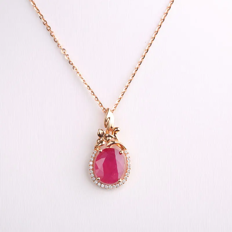 Robira Classic 2ct Created Natural Ruby Pendants 18K Rose Gold Halo ...