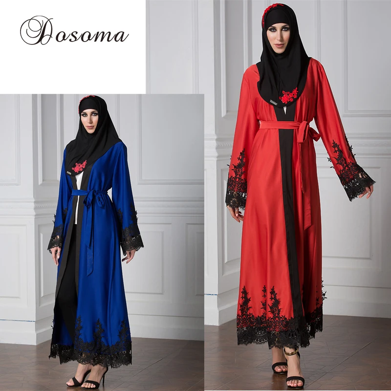 Muslim Embroidery Abaya Lace Dress Robe Cardigan Ramadan Kimono Burka ...
