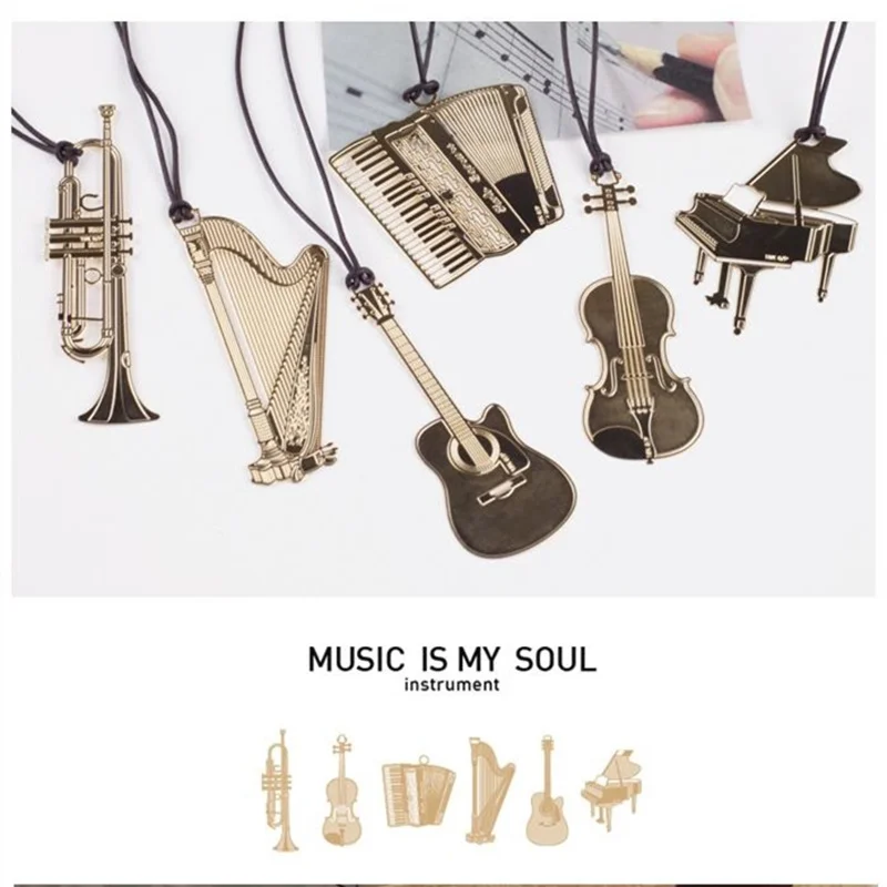 6pcs-Music-Metal-Bookmark-Gold-Color-Musical-Instrument-Piano-Violin ...