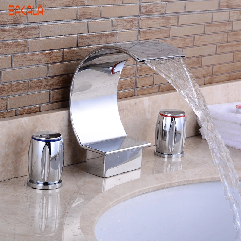 BAKALA-Bath-Shower-Chrome-Golden-nickle-ORB-waterfall-Faucet-3pcs ...