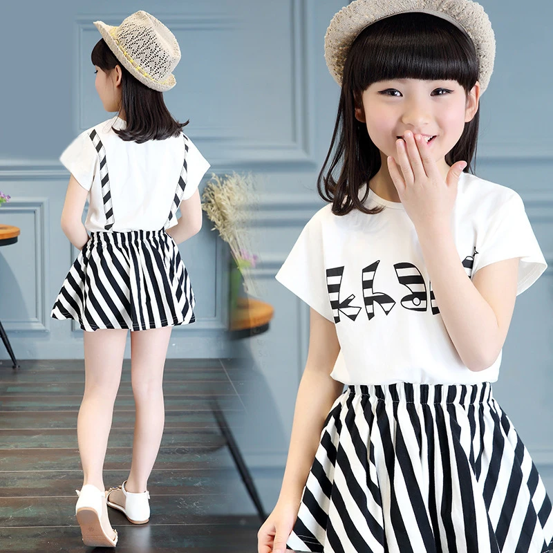 New Summer Fashion Style Girls Clothing Sets T Shirts+Plaid Dress 2Pcs ...