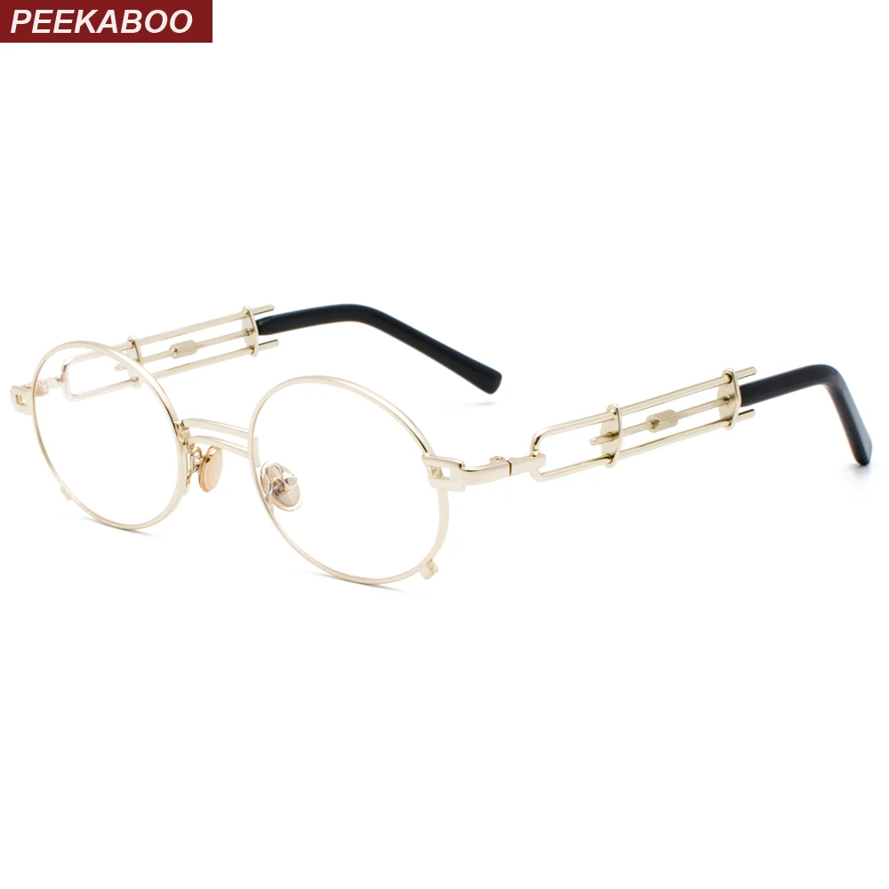 Peekaboo Retro Round Steampunk Glasses Frame Women Vintage 2019 Metal Oval Eyeglasses Frames For