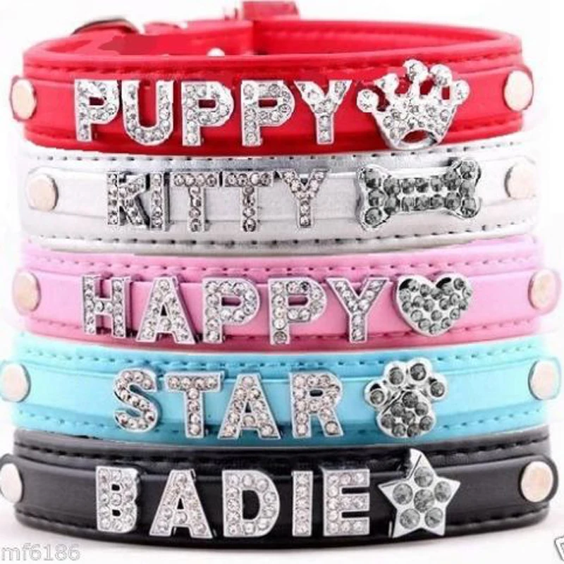5 Colors DIY Name Dog Collars Leather Personalized Pet Cat Collars with ...