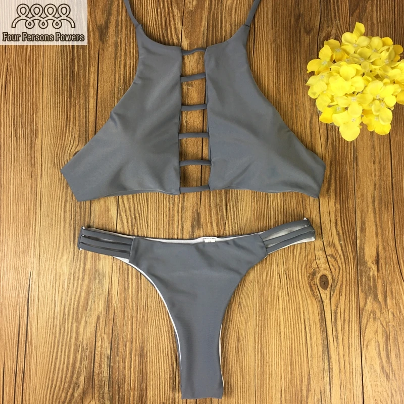 Bikini Set Push Up Print Swimwear High Neck Women Swimsuit Halter Women ...