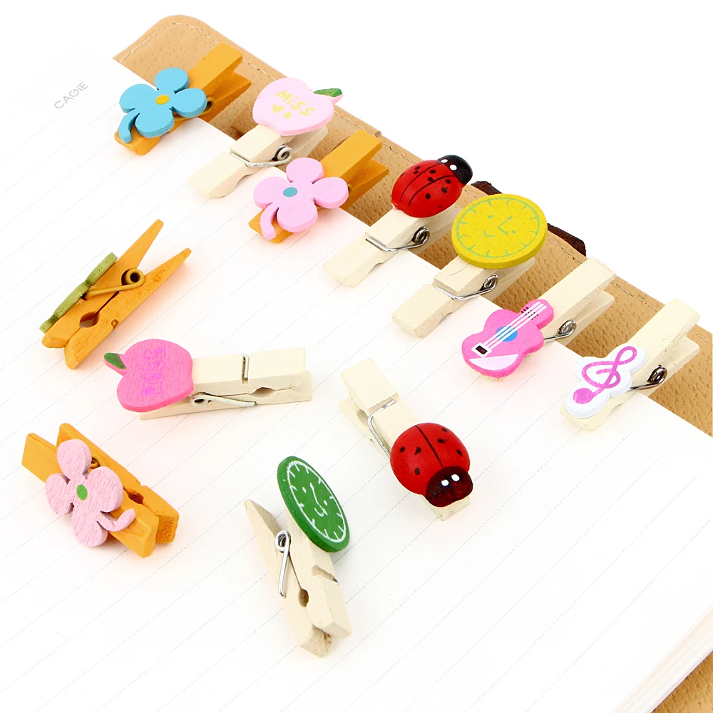 Cartoon Wooden Clip Paper Craft For Album With Rope Decoration Clips ...