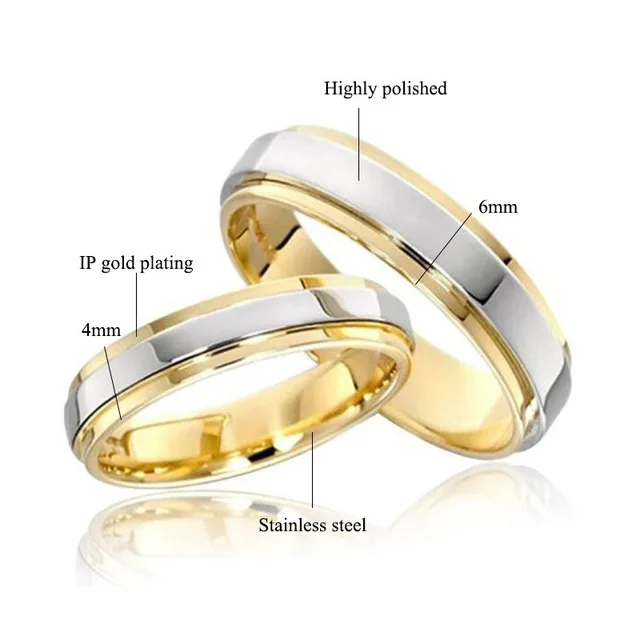 Fashion Classic Stainless Steel Men s and Women s Rings Gold Color Glossy Couple Rings Wedding Engagement Rings Jewelry Gifts AliExpress 36