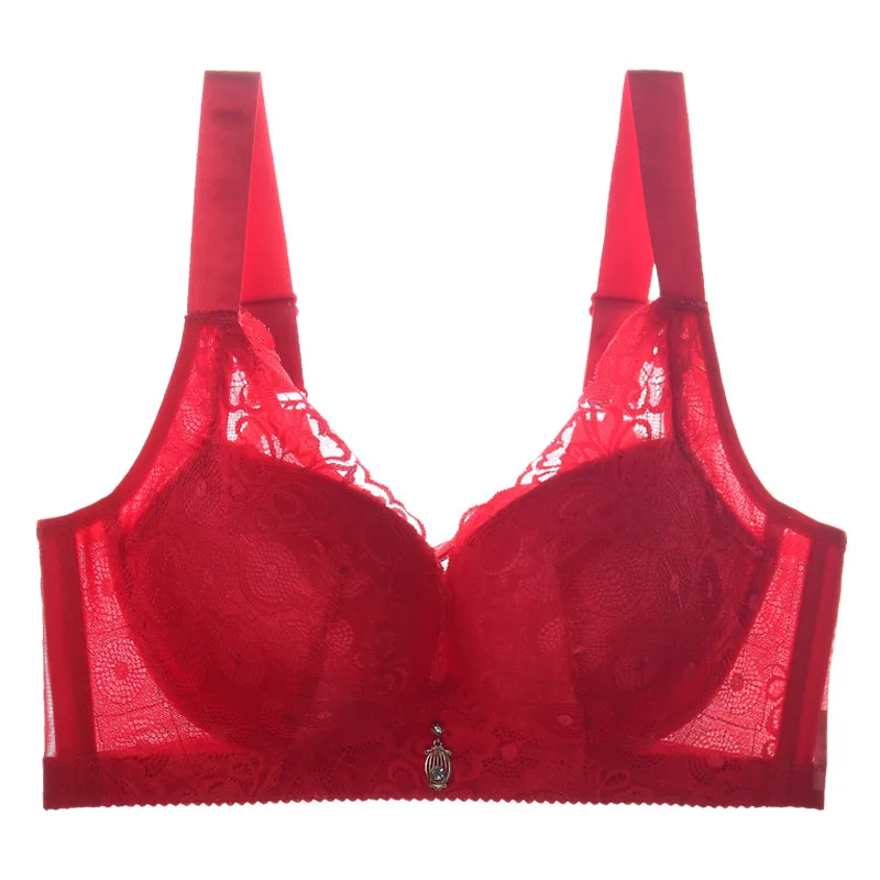 New Plus Size Thin Full Large Cup bralette Red Underwear Side Gathering ...