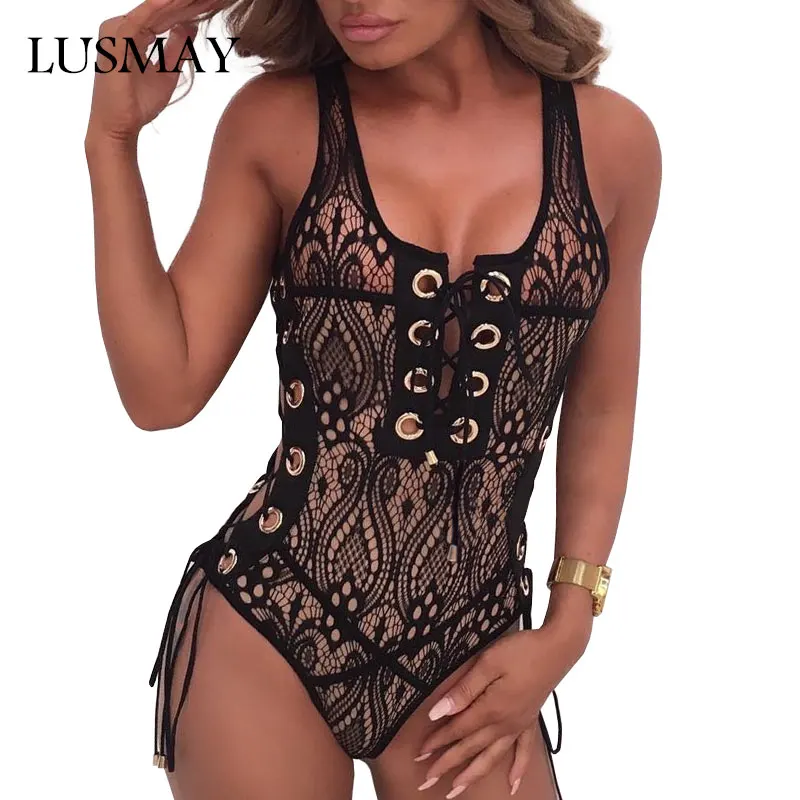 Crochet Lace Bodysuit Sexy Summer 2018 New Arrival Lace Up Bodysuits
