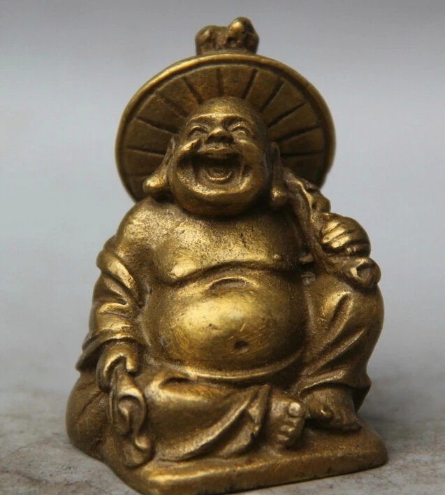 Estatua de Buda Maitreya, budismo chino de cobre, bolsillo para dinero ...