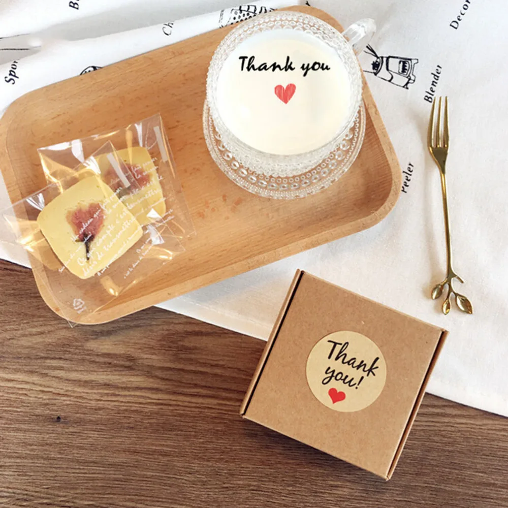 60pcs Thank You Heart Kraft Sticker DIY Scrapbooking Cookie/Cake/Gift ...