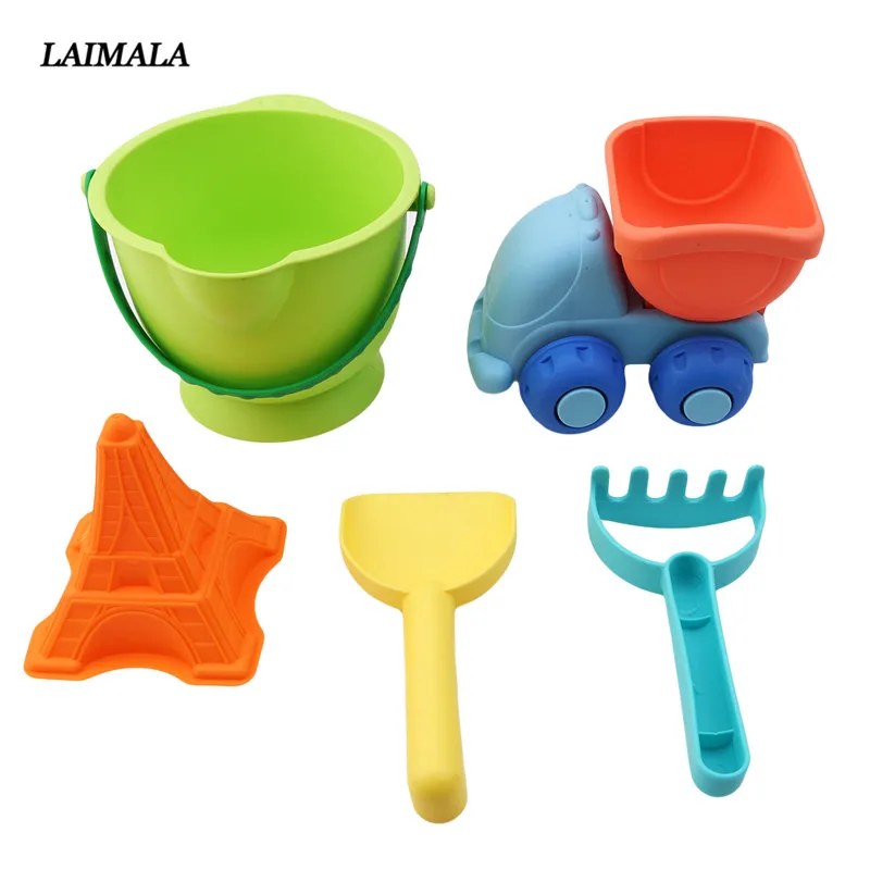 5pcs Sand Playing Tool Kids Beach Toys Castle Bucket Spade Shovel Rake ...