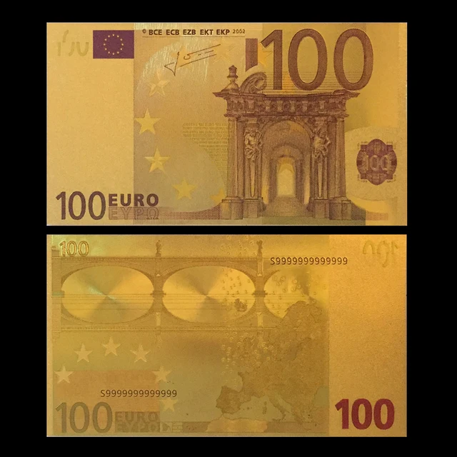 24k Gold Banknotes Fake Money Foil Bills 100 Euro European Paper Money ...