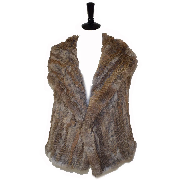 Novo colete de pele natural de coelho real, colete de pele com gola virada para baixo/casacos ...