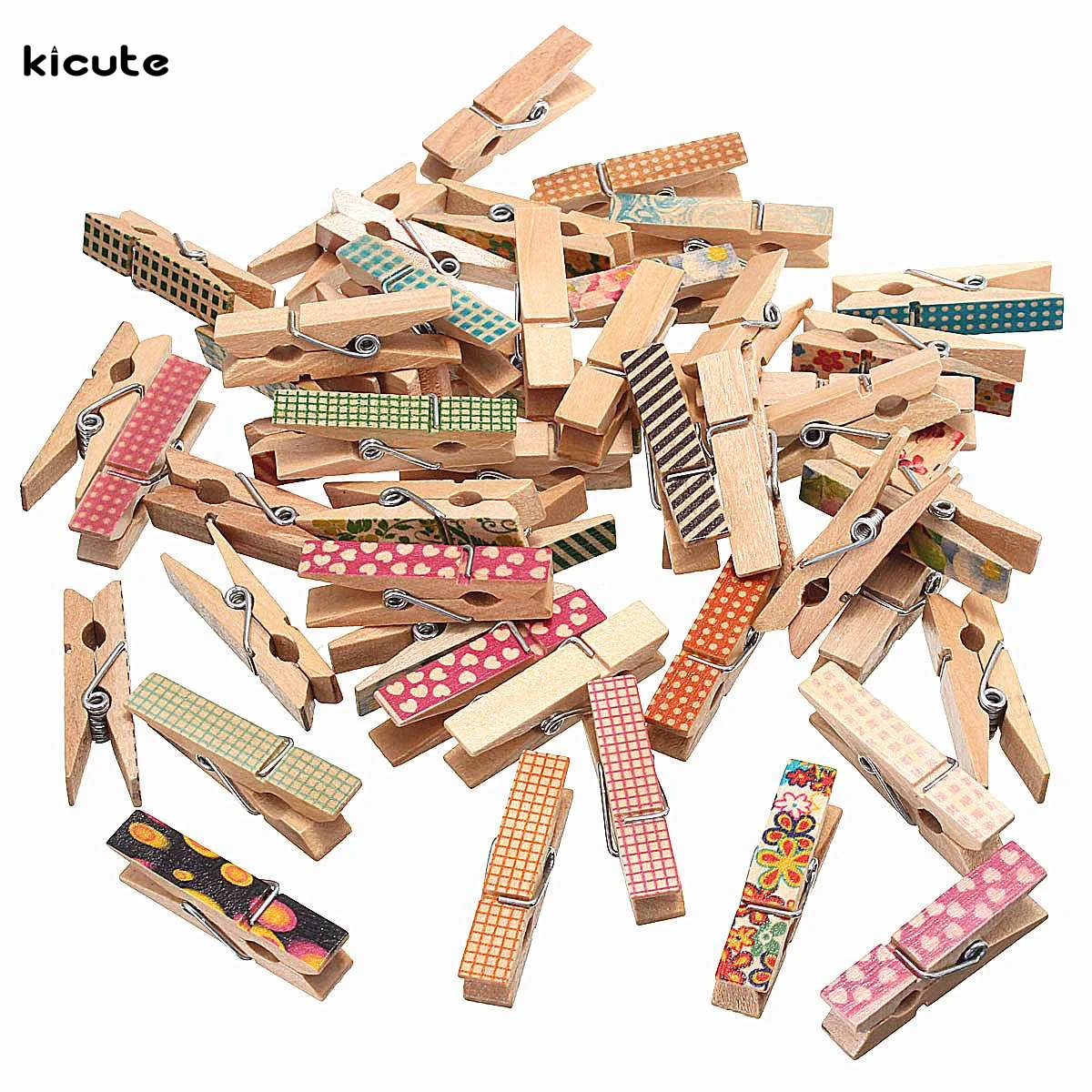 50pcs/pack Colorful Design Cute Painted Wood Clip Mini Craft Pegs Cloth ...