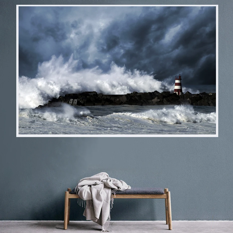 Custom Size Spectacular Ocean Storm Canvas Paintings Huge Waves Posters ...