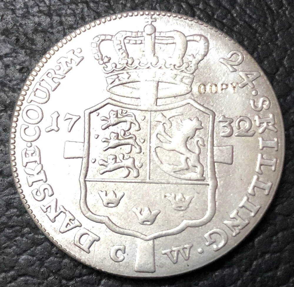 1732 Denmark 24 Skilling Dansk Silver Copy Coin - Non-currency Coins ...