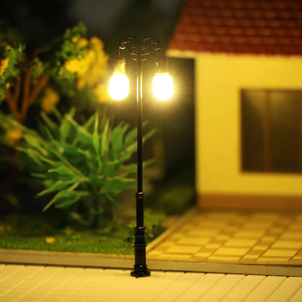 Evemodel-10pcs-N-Scale-1-160-Warm-White-Lamp-Post-Two-Head-57mm-Street ...