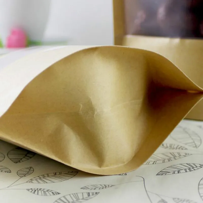 100pcs/lot Stand Up Zip Lock Kraft Paper Bag With Matte Translucent ...