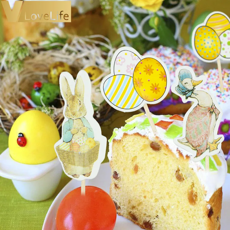 24pcs Easter Rabbit Eggs Party Cake Topper Wedding Cupcake Decoration ...