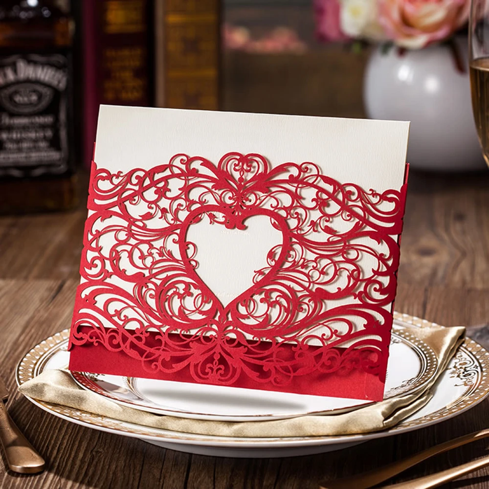 Laser Cut Heart Wedding Invitations