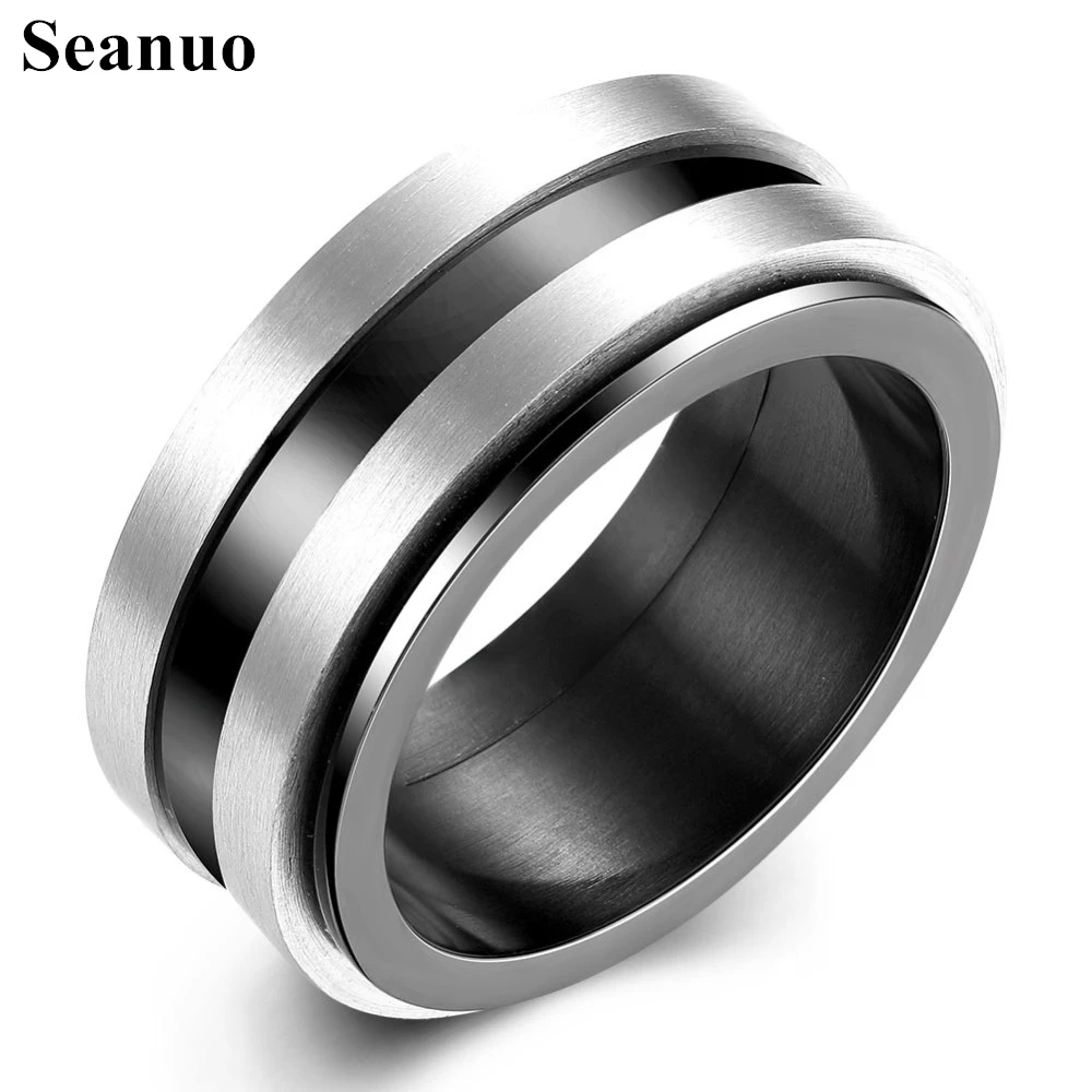 Seanuo Hot 1CM Black Rotating Double Layers Tungsten Steel Ring Ffor ...