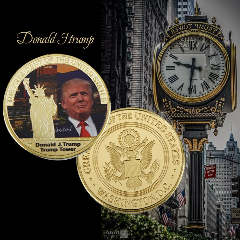 WR 1 Pc Gold President US Donald Trump Gold Plated Coin USA Trump Tower ...