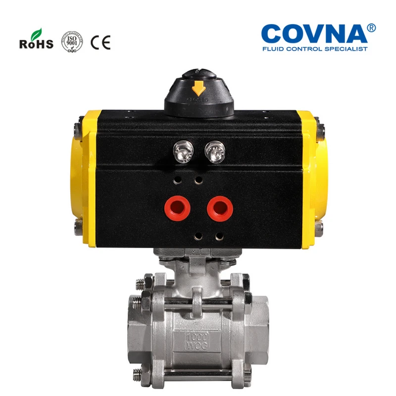 NPT Thread 1/2'' Pneumatic Ball Valve Full Port Air Operated 3PCS Ball ...