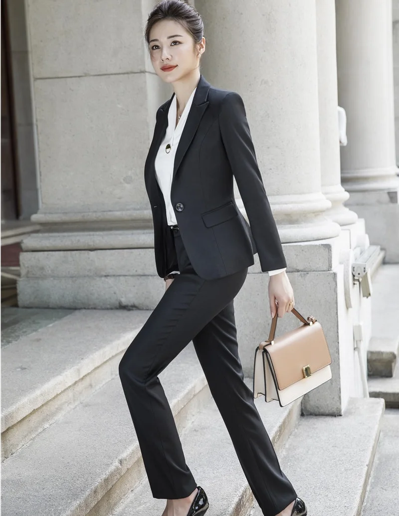 고품질 패브릭 여성 Pantsuits 전문 비즈니스 정장 재킷과 바지 여성 사무실 유니폼 스타일 세트바지 슈트