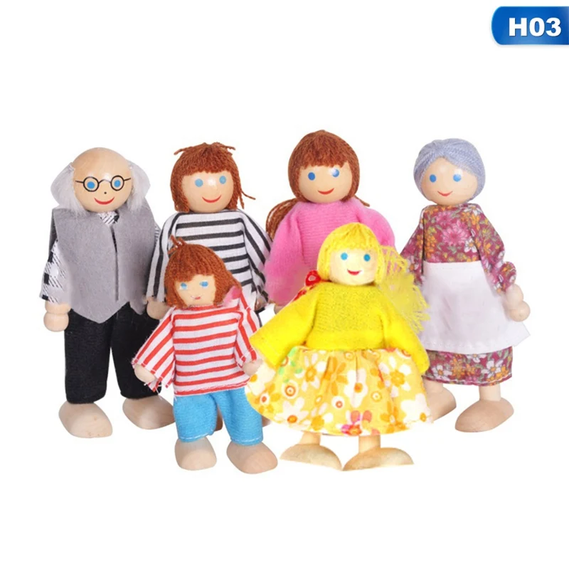 Happy Dollhouse Family Dolls Small Wooden Toy Set Figures Dressed ...