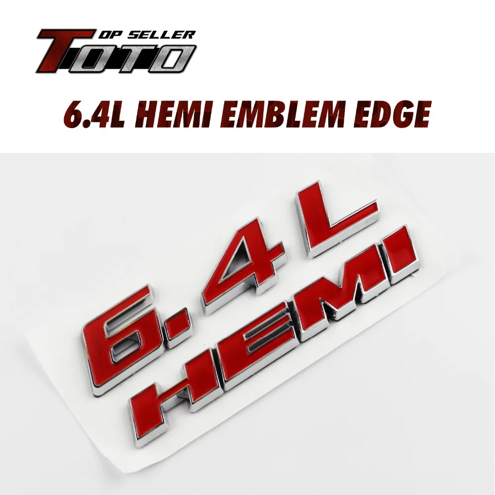 3D Chrome Red 6.4L + HEMI LOGO Auto Tailgate Car Styling Fender Metal ...