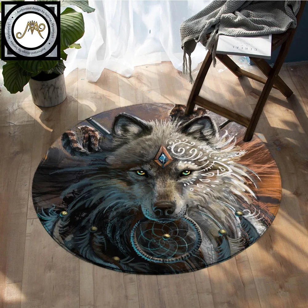 Wolf Warrior by SunimaArt Round Bedroom Carpet Wolf Area Rugs Mat ...