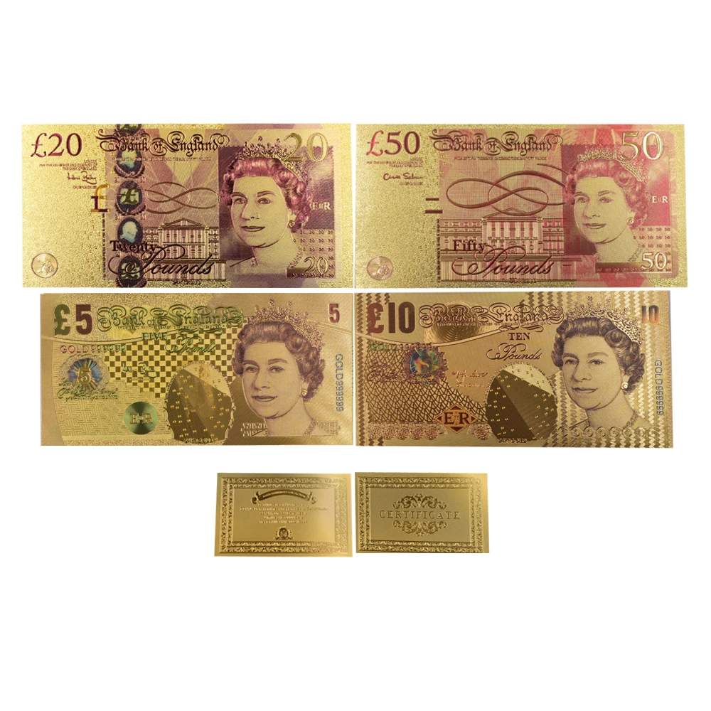 Uk English Gold Banknote Set 5/10/20/ 50 Pound British Bank Notes In ...
