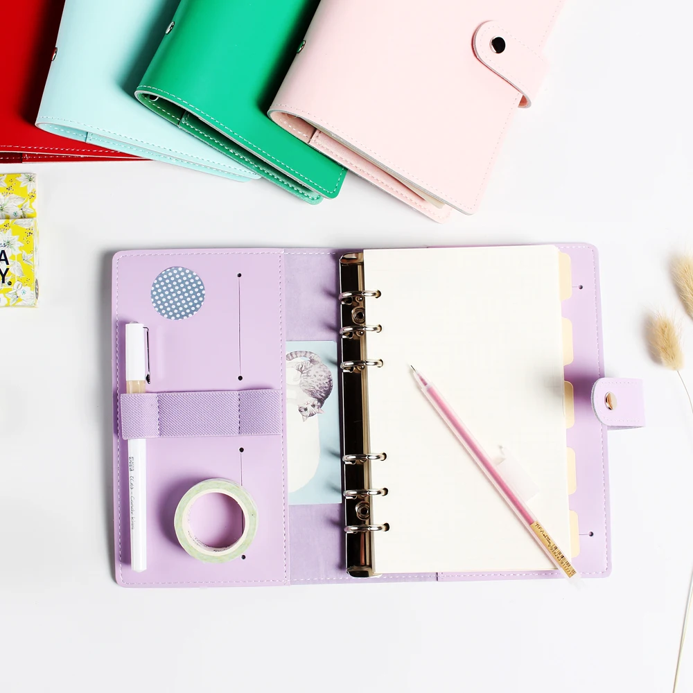 New Macaron Leather 6 Holes Spiral Notebooks Stationery cute Personal New Macaron Leather 6 Holes Spiral Notebooks Stationery cute Personal