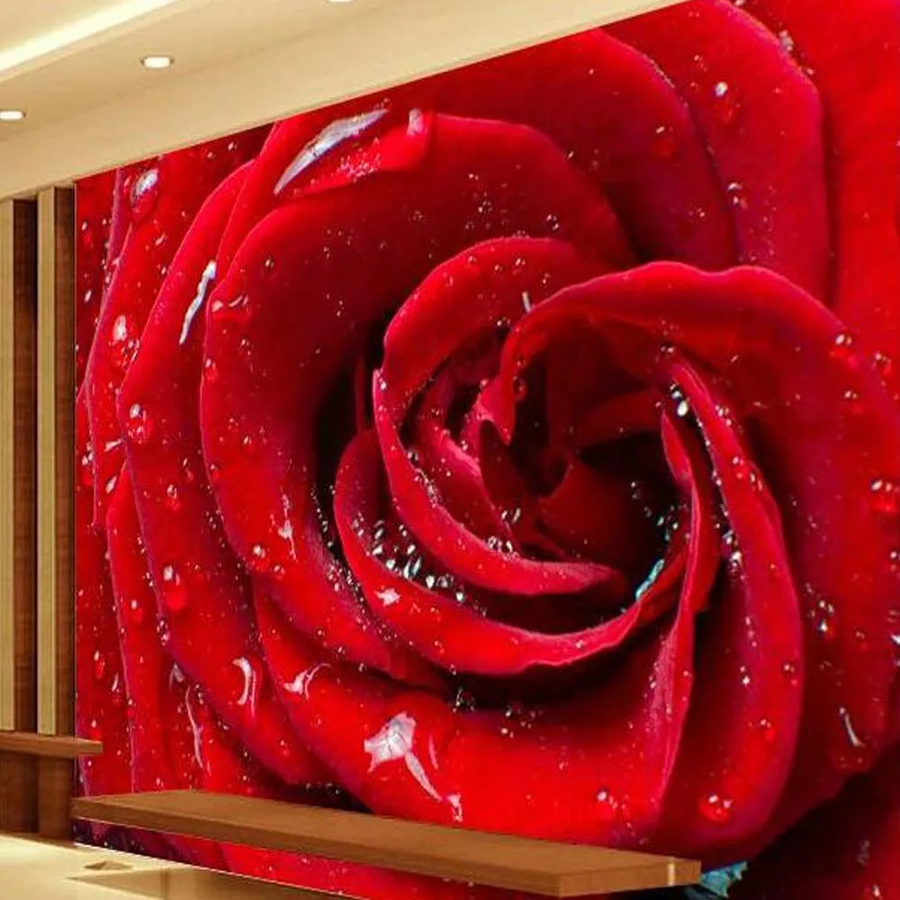 Romatic Red Rose Flower Murals Photo Wallpaper 3d Mural Large Wedding ...